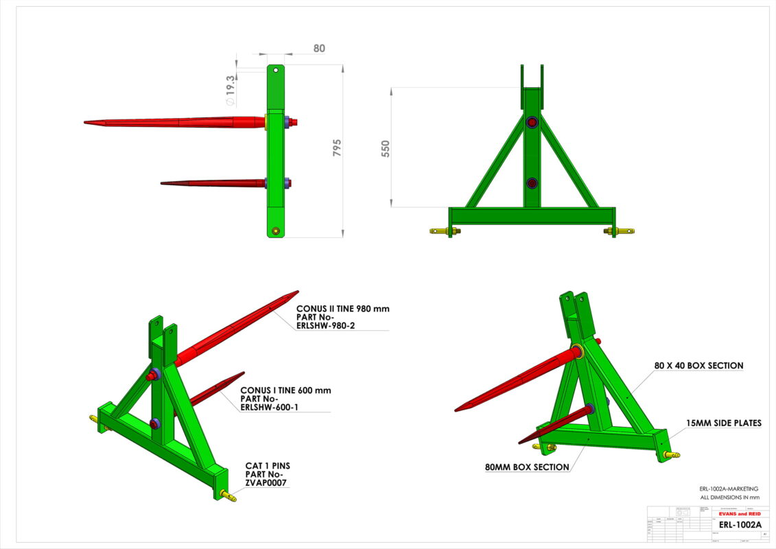 Rear Mounted - Triangular Big Bale Spike w/ Anti-Rotation Tine ...