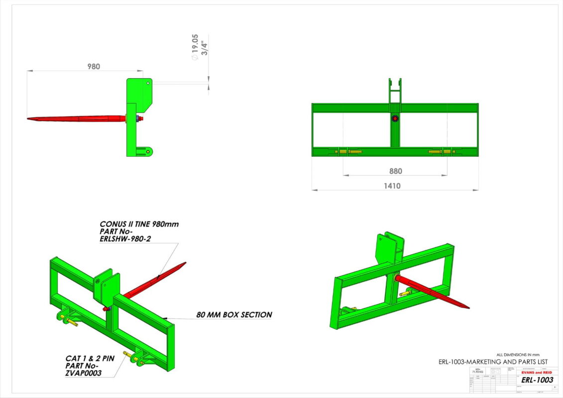 Rear Mounted - Rectangular Big Bale Spike - Telehandler Centre