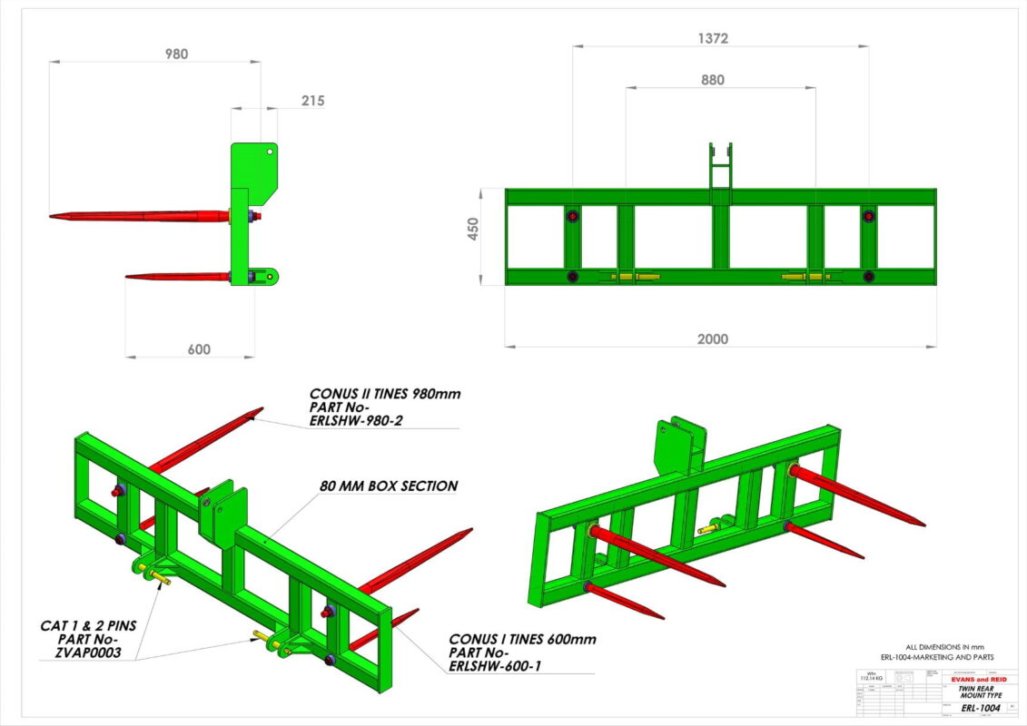 Rear Mounted - Rectangular Twin Bale Spike w/ Anti-Rotation Tines ...