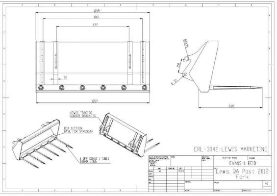 6 Tine Fork 1.22m (48in) - Lewis QH Loader Compact Tractor ...